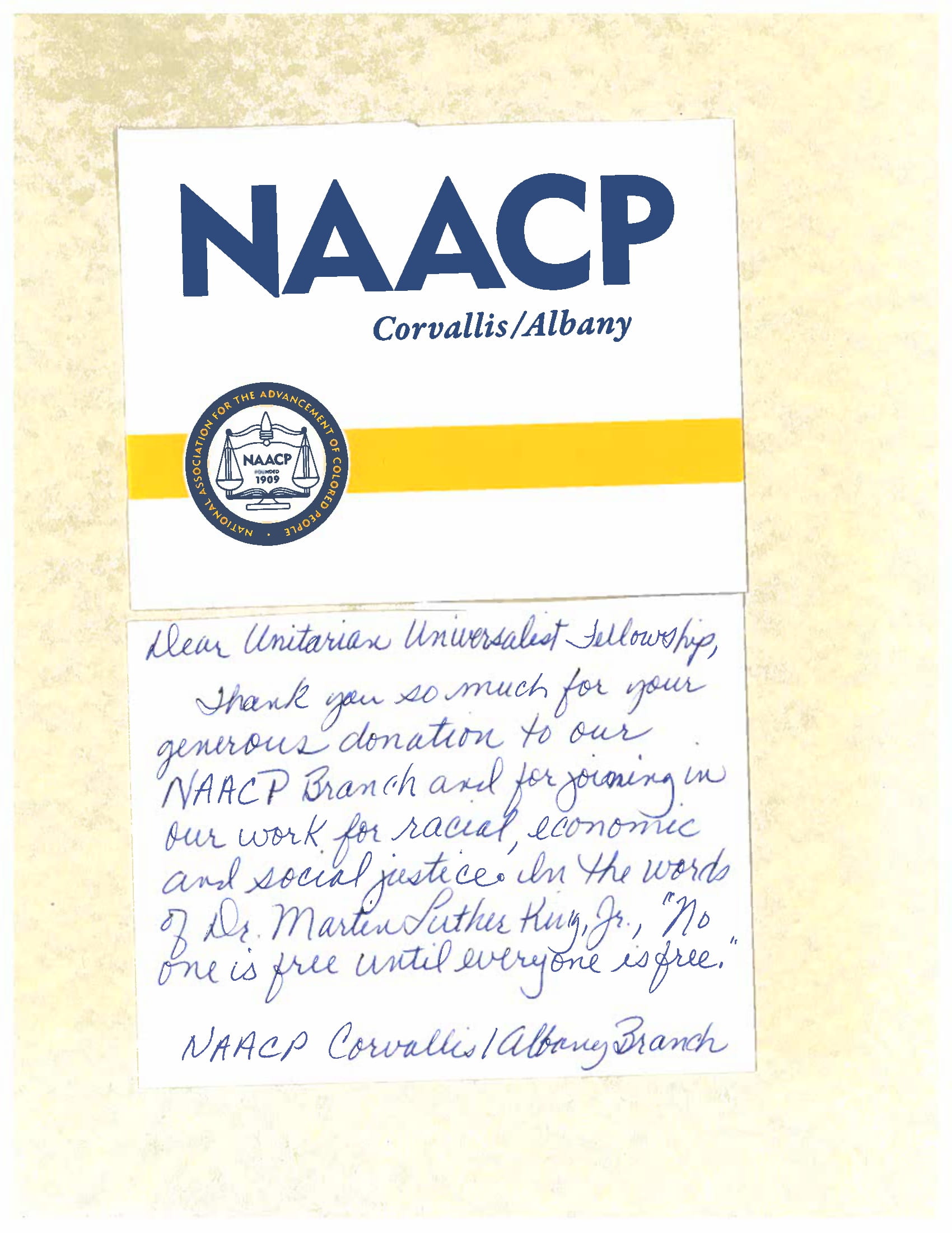 Justice Work Thank You Notes - Welcome to the UUFC